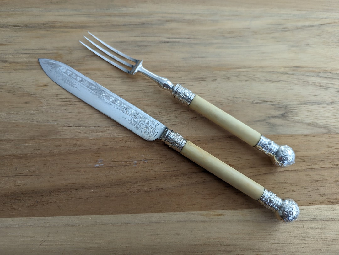 Unique Antique Mappin Bros Ivory-color Bakelite Handle Floral Etched ...