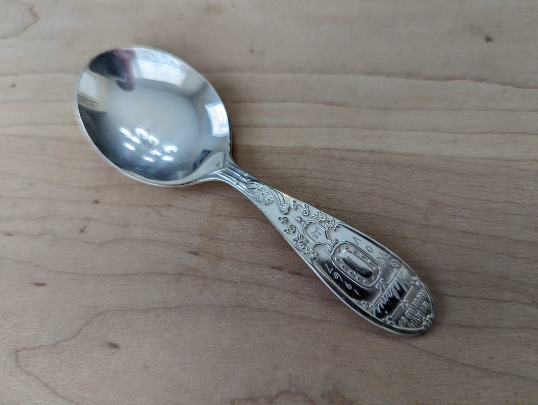 Vintage Collectible Wm ROGERS Silver Birth Record Baby Spoon 4", Mono ...