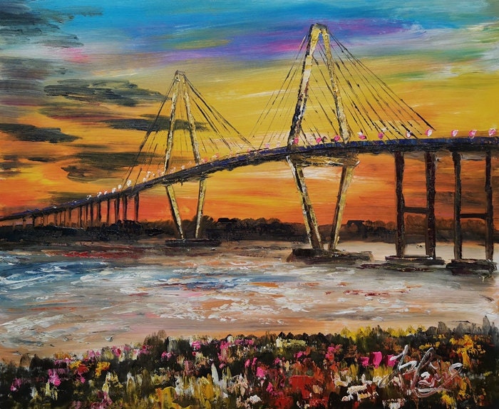 Sunset Ravenel Bridge Charleston Sc-pen King-a2491-home Decor - Etsy