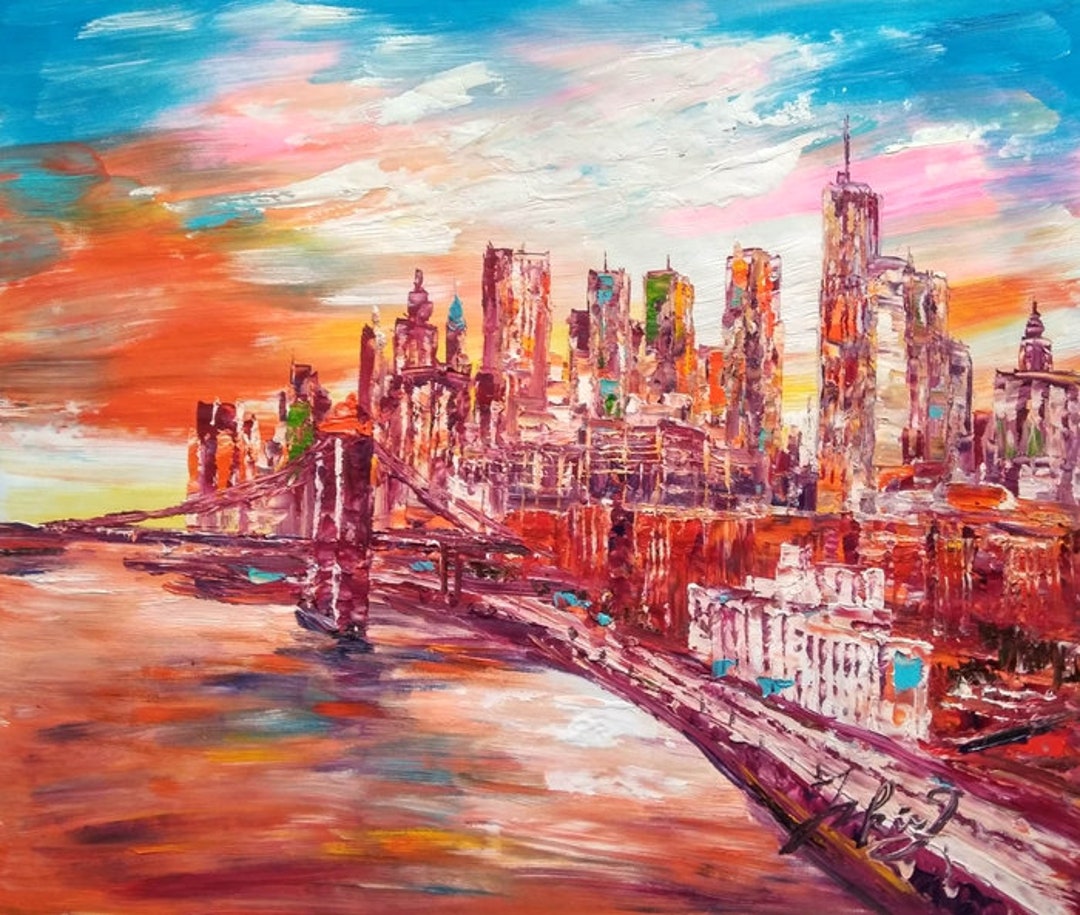 New York Skyline and Bridge-pen King-a1844-home Decor Holiday Artwork ...