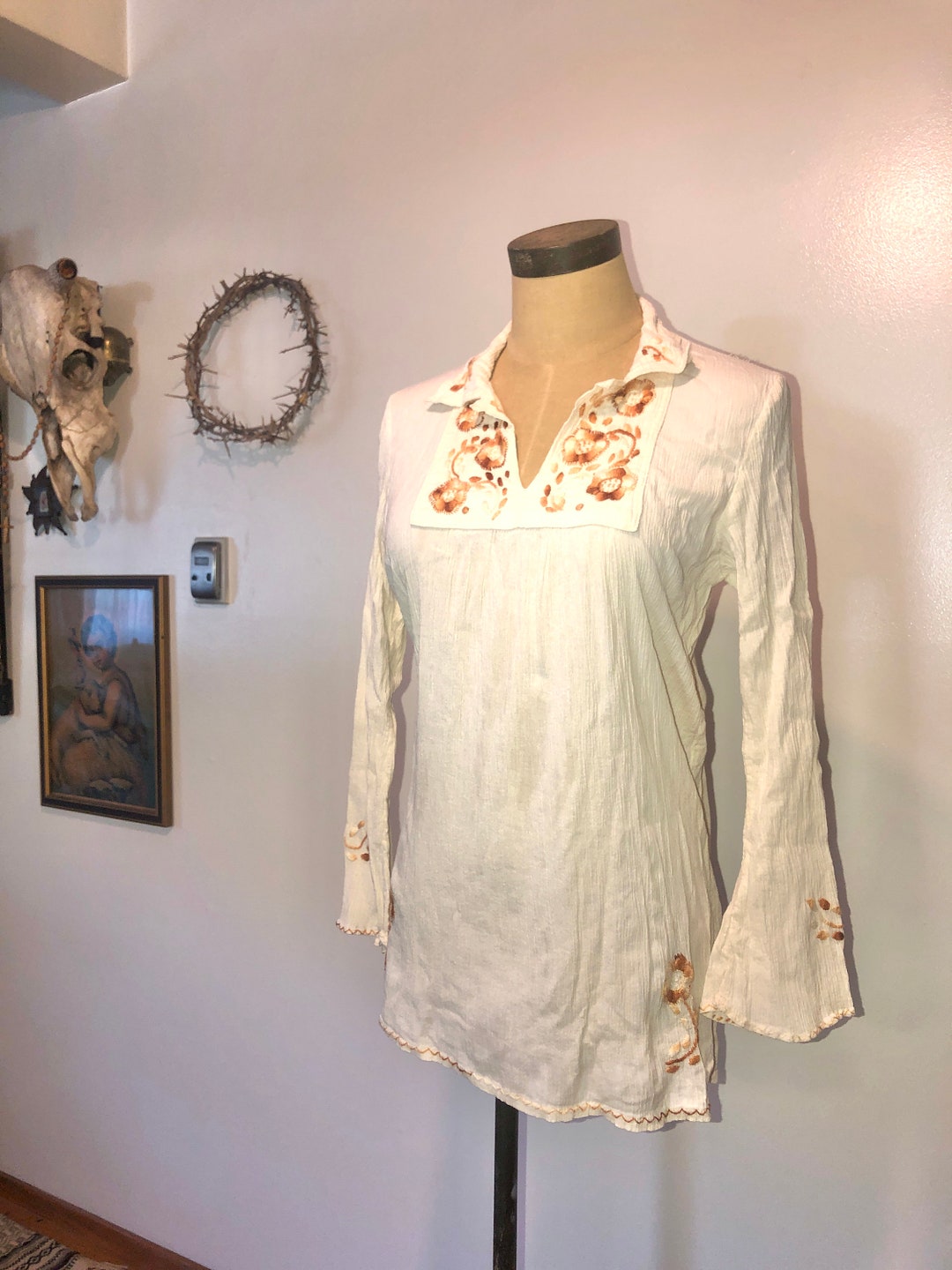 Embroidered Peasant Blouse - Etsy