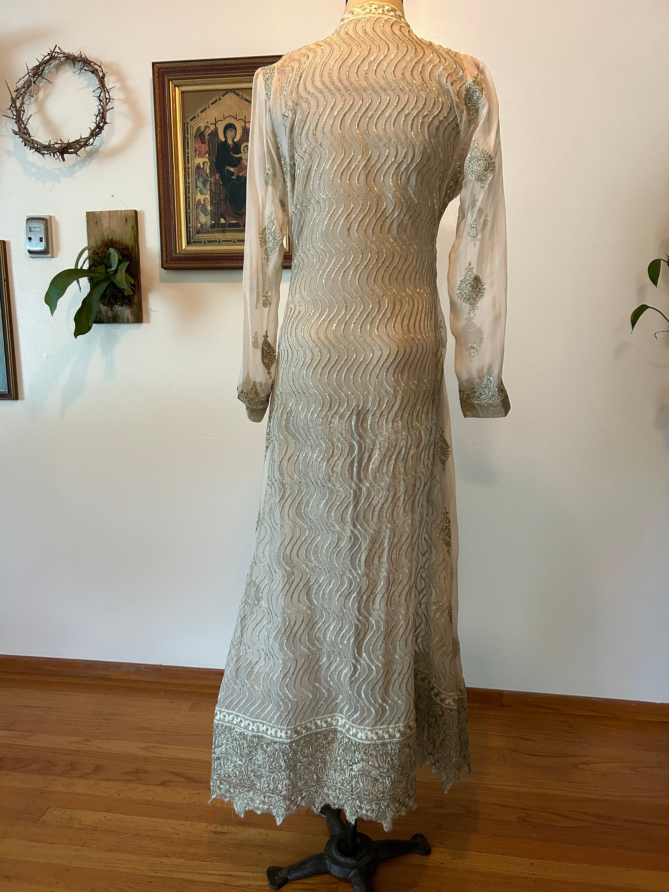 Metallic Embroidered Sheer Wedding Dress - Etsy