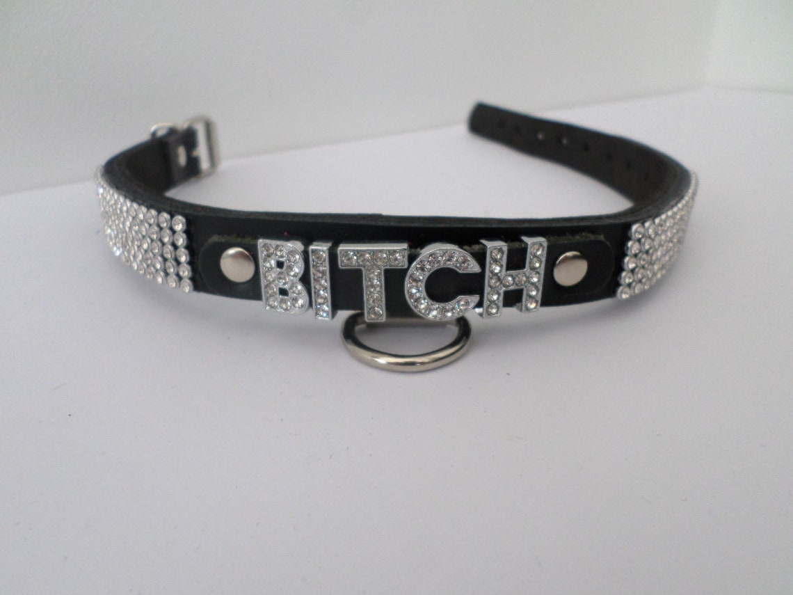Bitch Collar With Diamante Letters And Rhinestone Trim 16mm Etsy