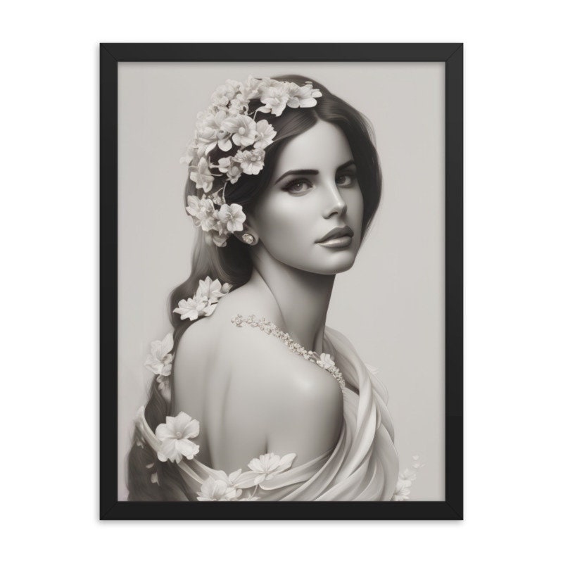 Printable Lana Del Rey Floral Portrait Drawing AI Art Pencil Sketch ...
