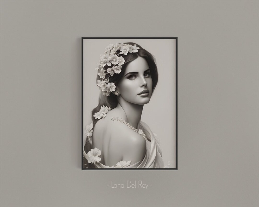 Printable Lana Del Rey Floral Portrait Drawing AI Art Pencil Sketch ...