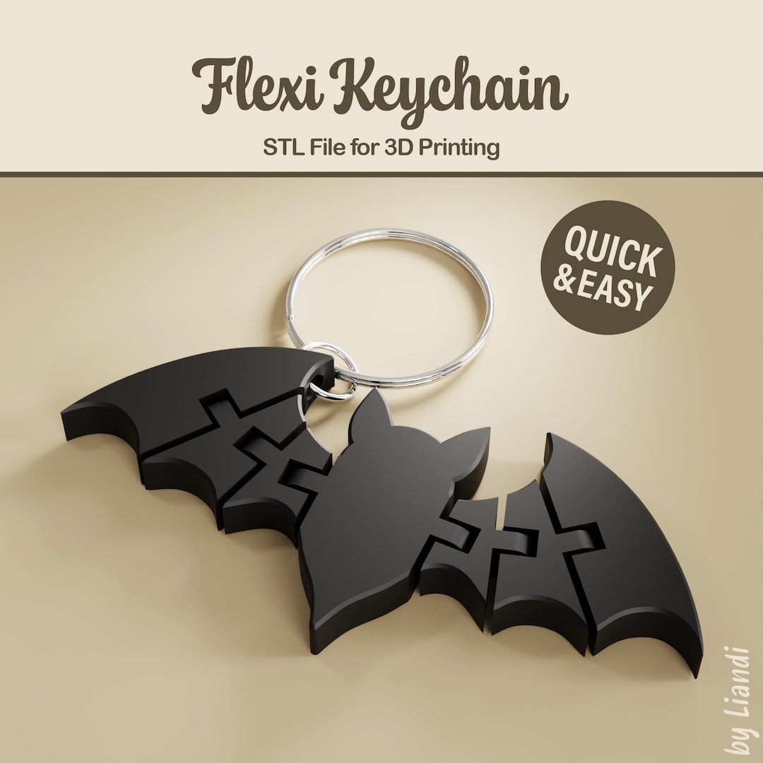 Flexi Bat STL Halloween Keychain - 3D Print File, Flexible Fidget ...