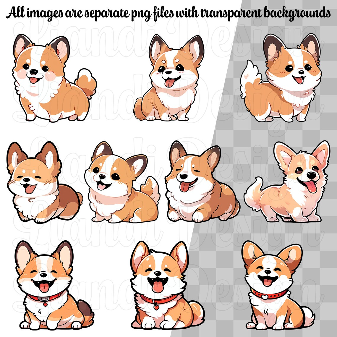 Kawaii Corgis Clipart - 20 Cute and Happy Corgi Dog Graphics for DIY ...