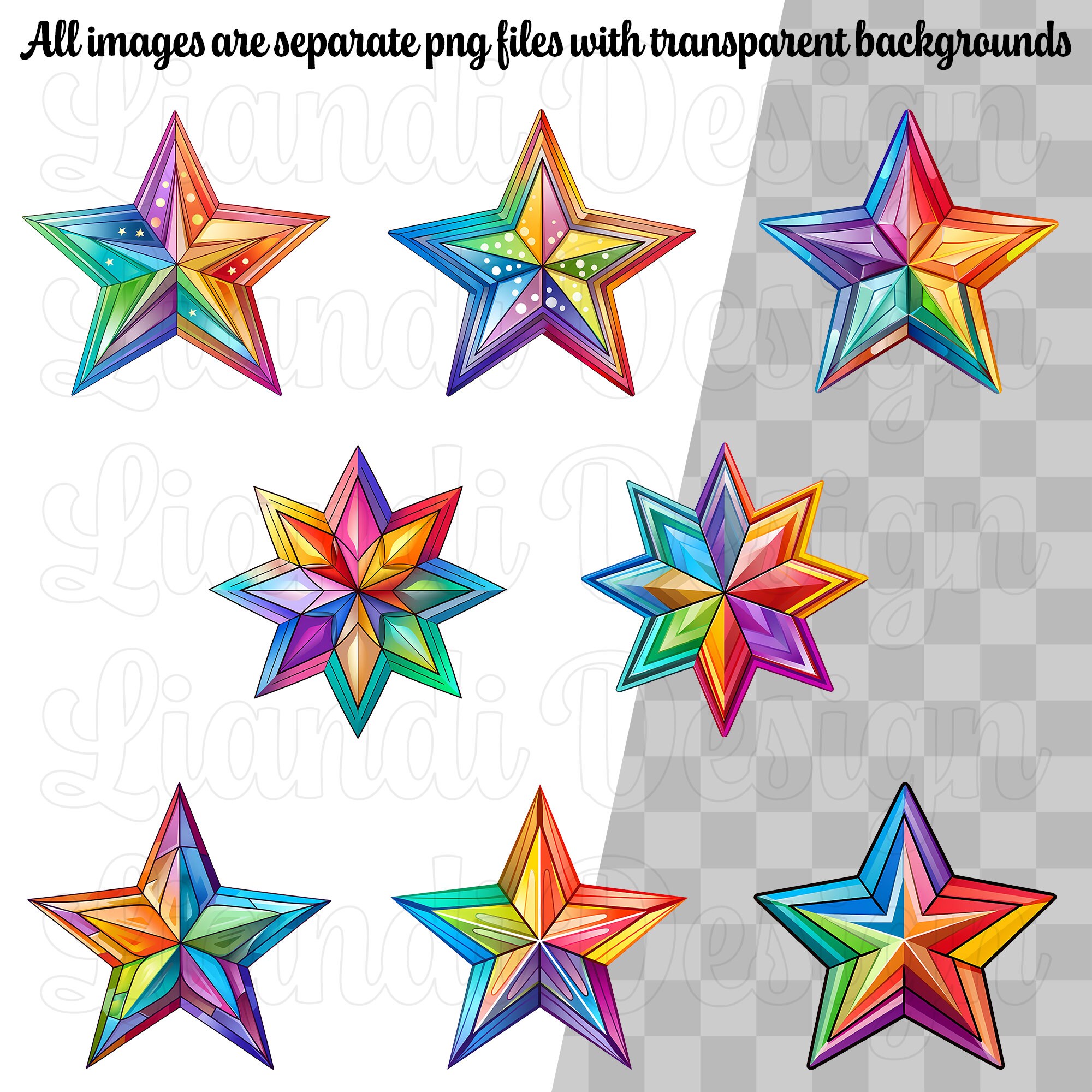 Colorful Stars Clipart 15 Rainbow Colored Star Shape Graphics for DIY ...