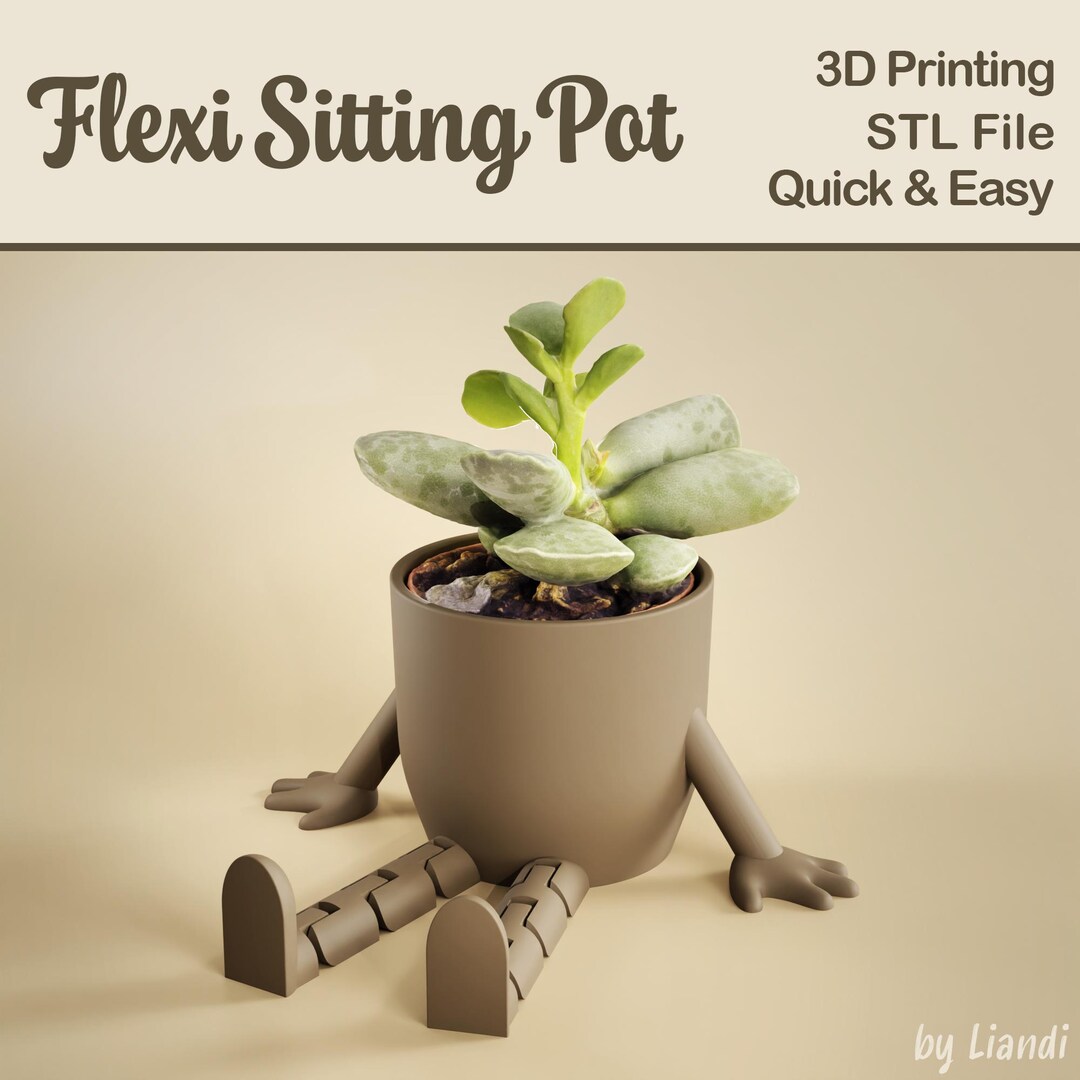 Plant Pot STL With Flexible Legs - 3D Print File, Flexi Sitting Toy ...