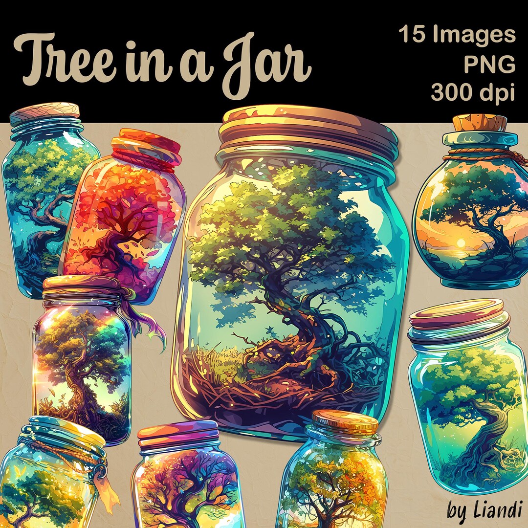 Tree in a Jar Clipart 15 Dreamy Tree in Glass Jar Graphics for DIY ...
