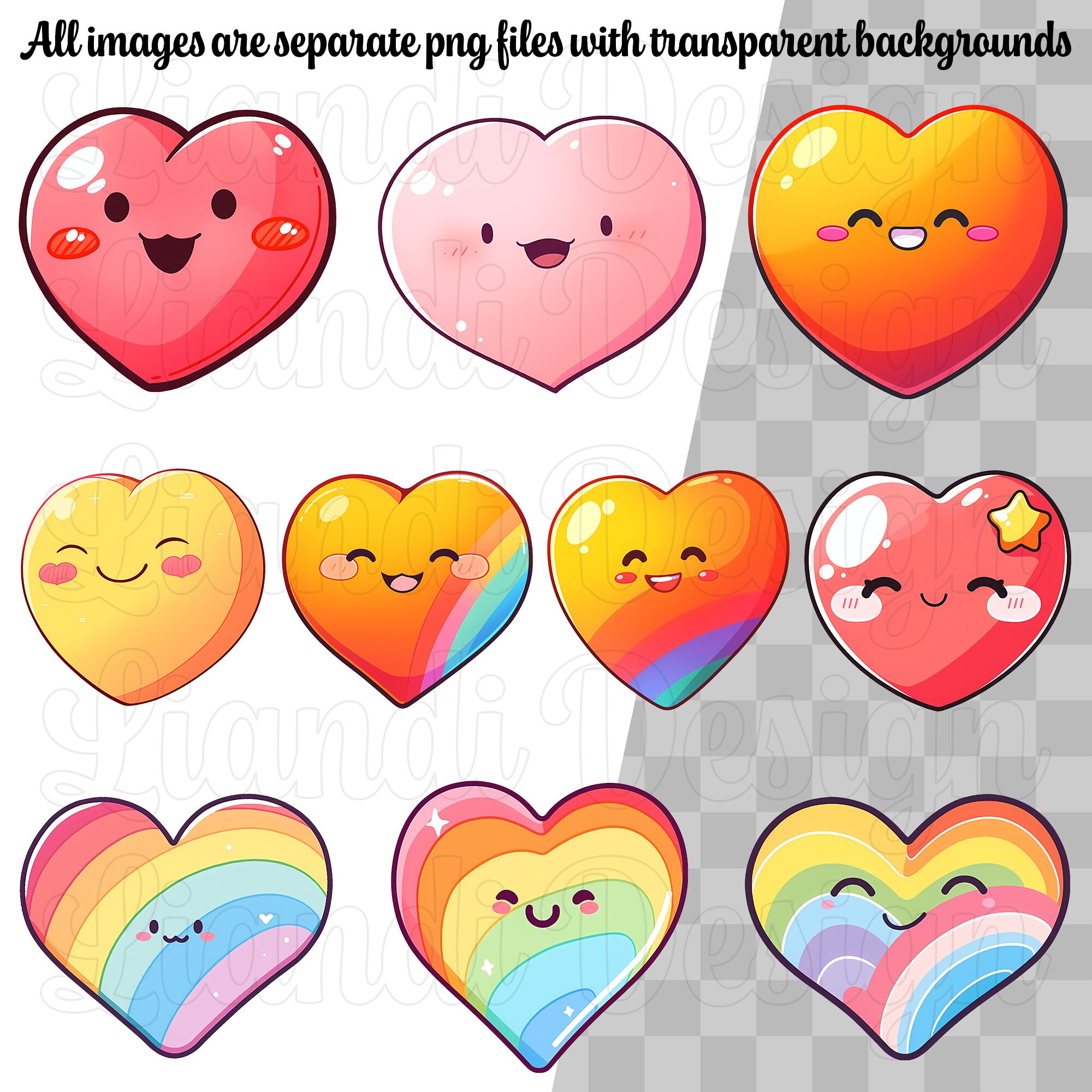 Kawaii Hearts Clipart 20 Cute and Colorful Heart Graphics for DIY ...