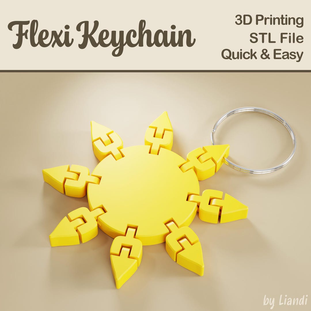 Flexi Sun STL Keychain - 3D Print File, Flexible Fidget Summer Keyring ...