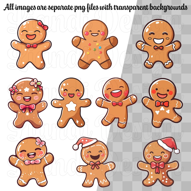 Kawaii Gingerbread Men Clipart 20 Cute and Happy Gingerbread Man and ...