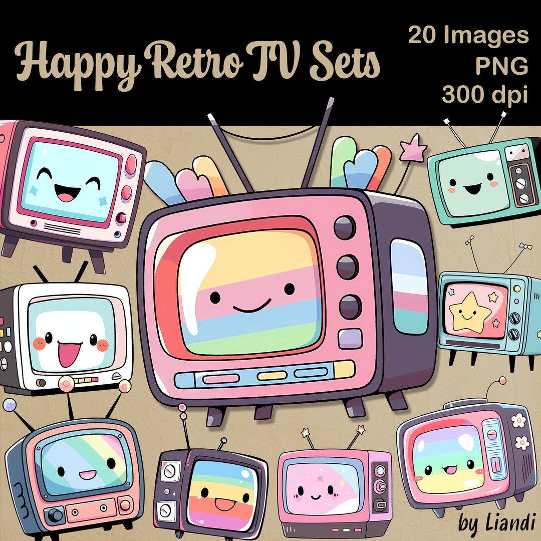 Kawaii Retro TV Sets Clipart 20 Cute and Colorful Retro Television ...