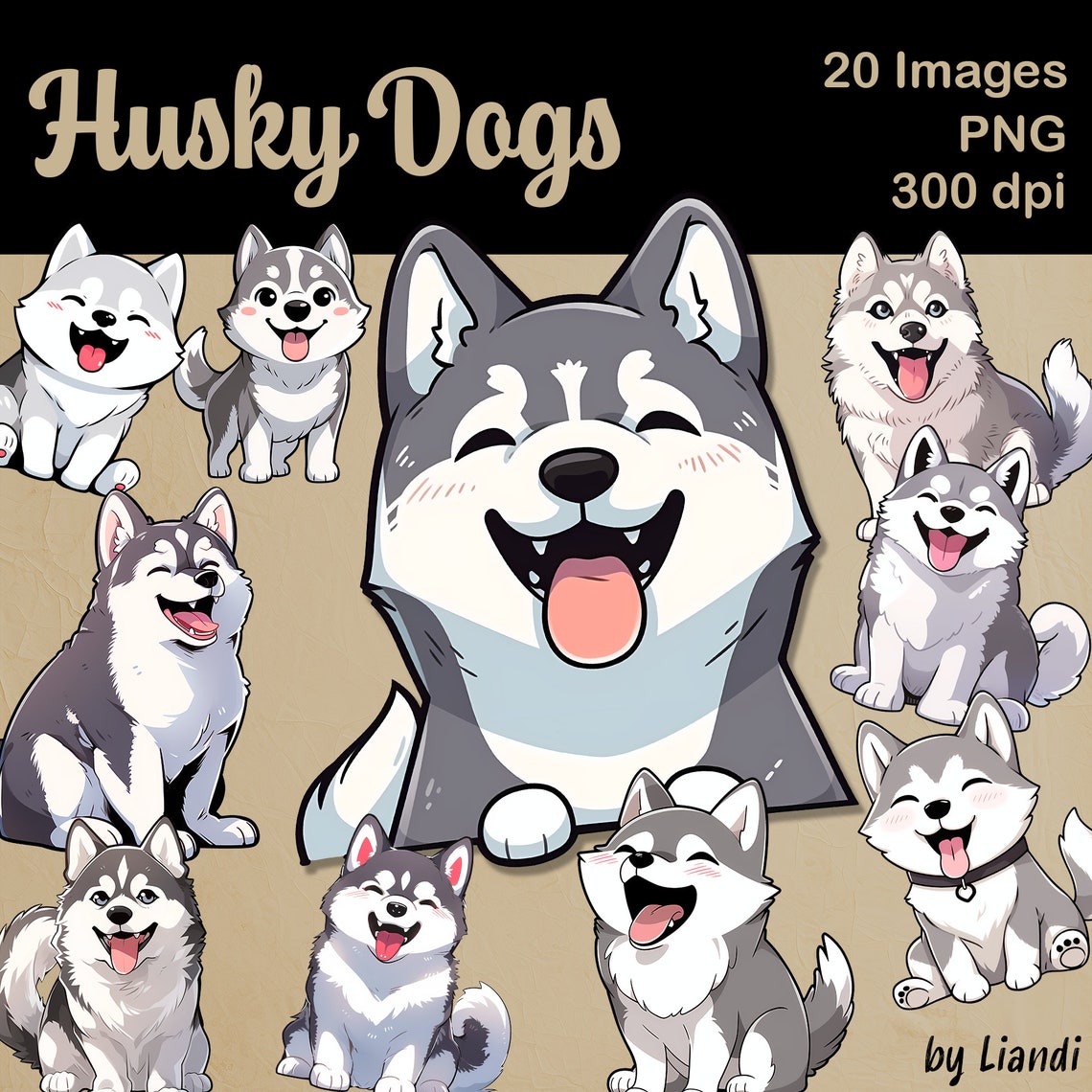 Kawaii Huskies Clipart 20 Cute and Happy Husky Dog Graphics for DIY ...