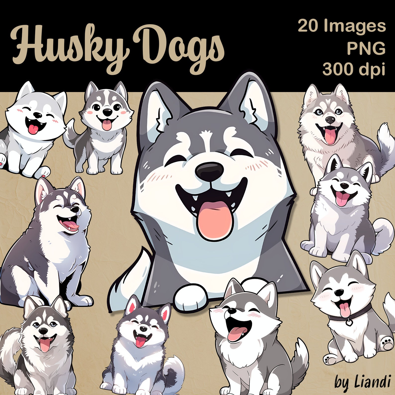 Kawaii Huskies Clipart 20 Cute and Happy Husky Dog Graphics for DIY ...