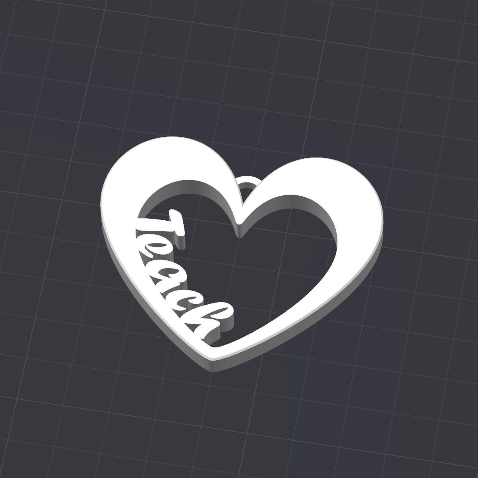 Teach Heart STL Keychain - 3D Print File, Teacher Appreciation Gift ...