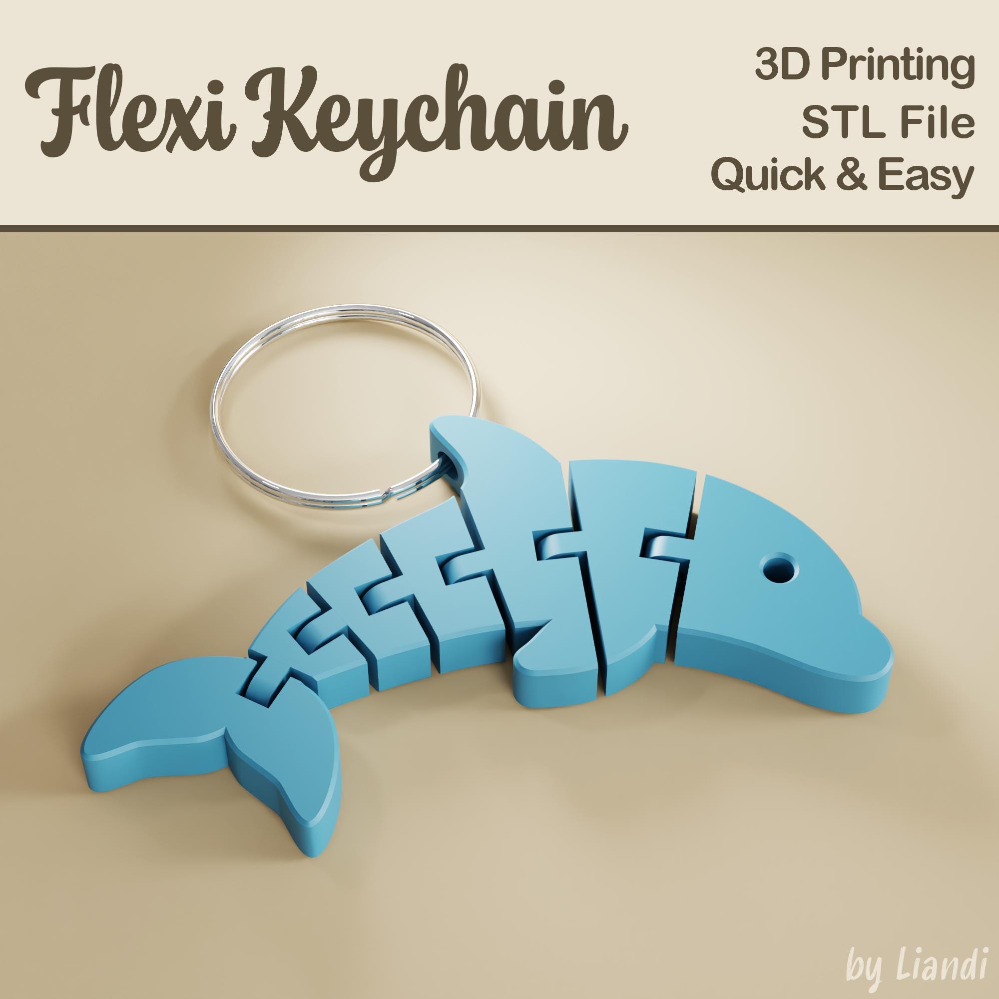 Flexi Dolphin STL Keychain - 3D Print File, Flexible Fidget Summer ...