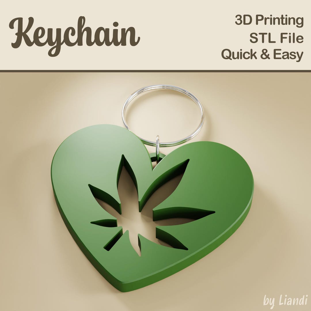 Cannabis Leaf Heart STL Keychain - 3D Print File, Marijuana Love ...