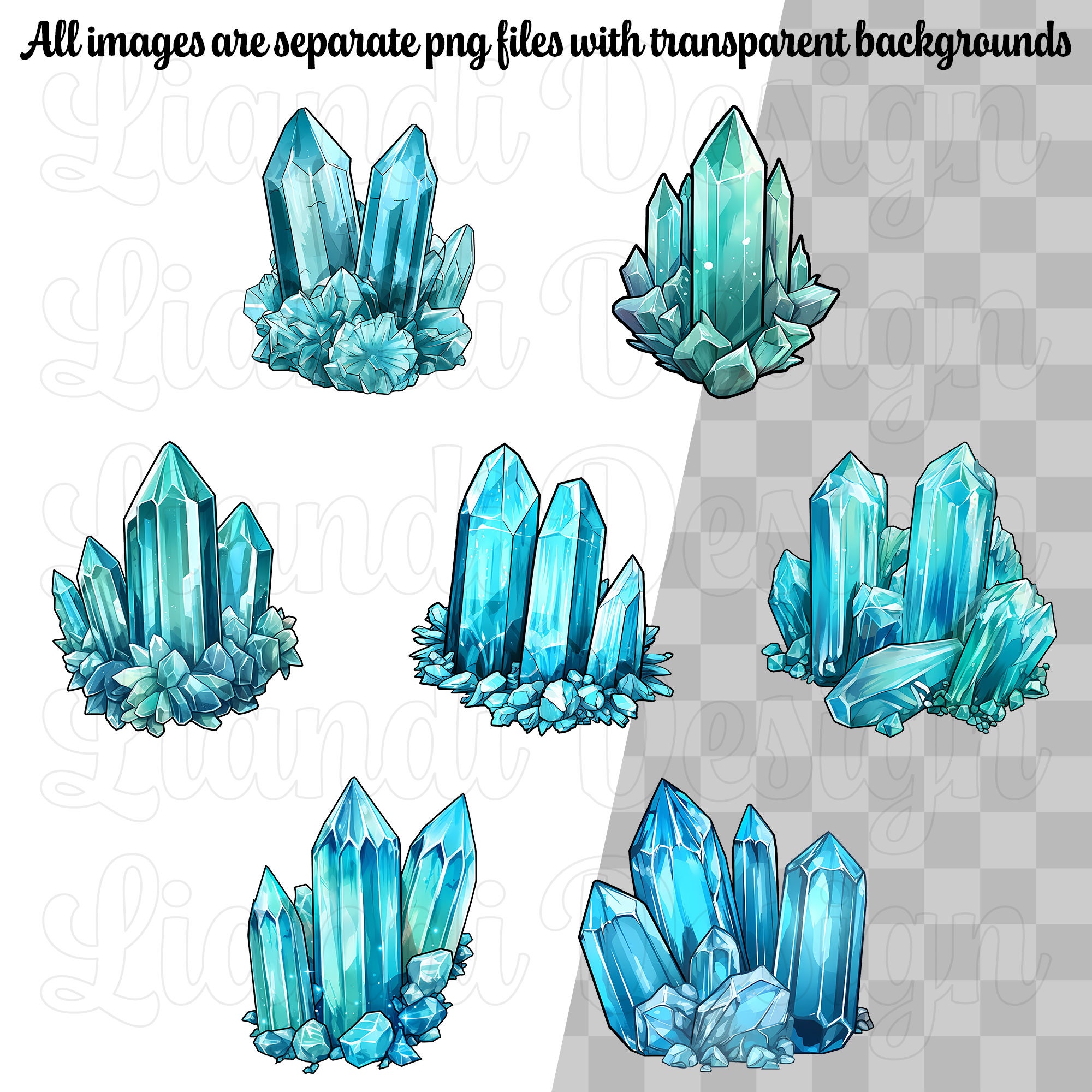 Aquamarine Crystals Clipart 15 Greenish Blue Crystal Graphics for DIY ...