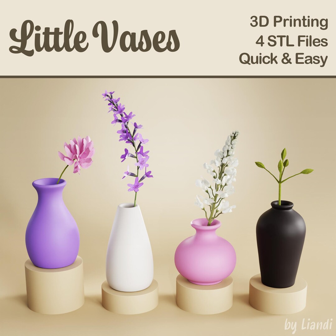 Cute Mini Vases STL Set - 4 3D Print Files, Small Home Decor for Desk ...