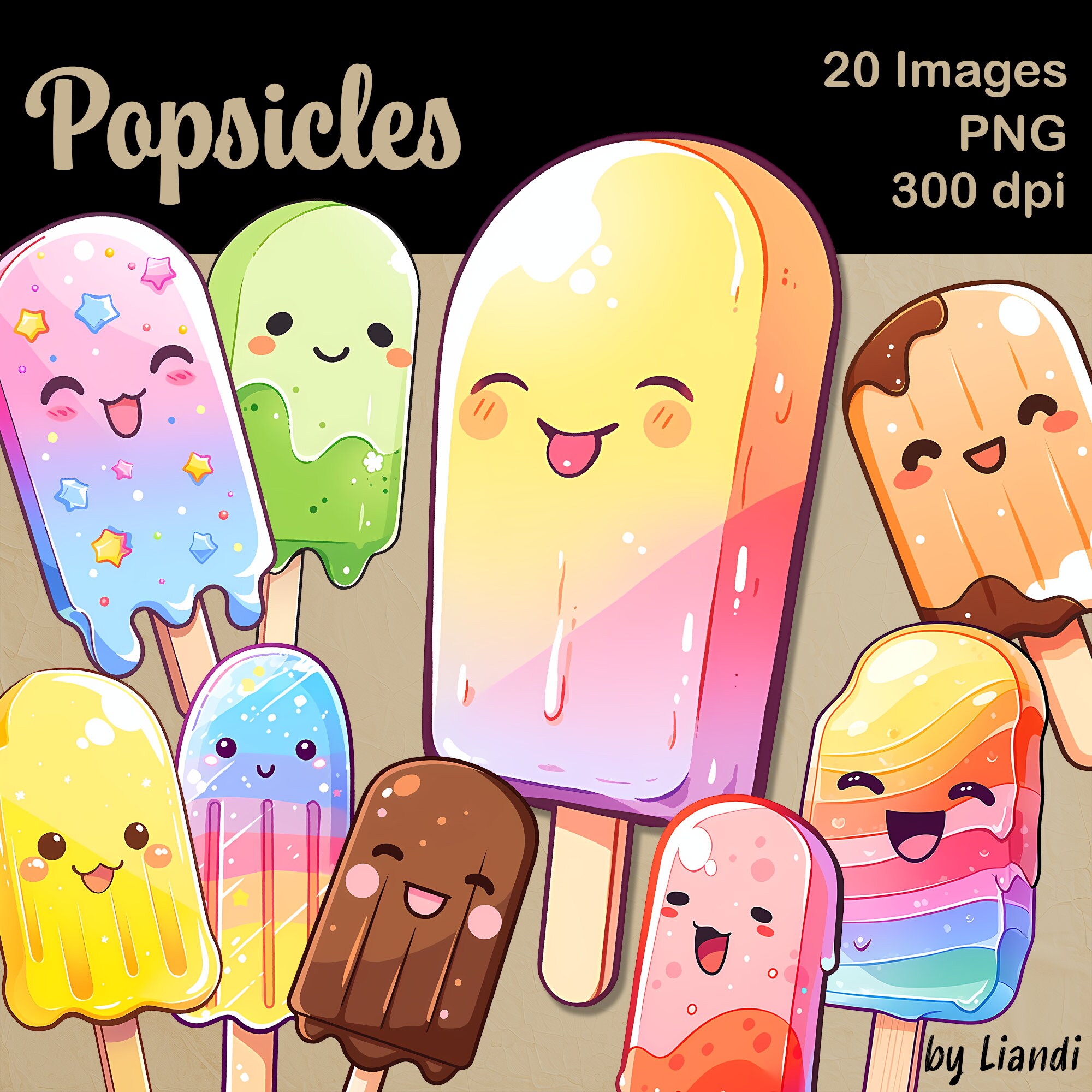 Kawaii Popsicles Clipart 20 Cute and Colorful Ice Lolly - Etsy