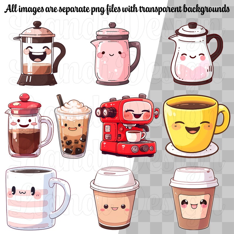 Kawaii Coffee Clipart 20 Cute and Colorful Coffee Themed Graphics for ...
