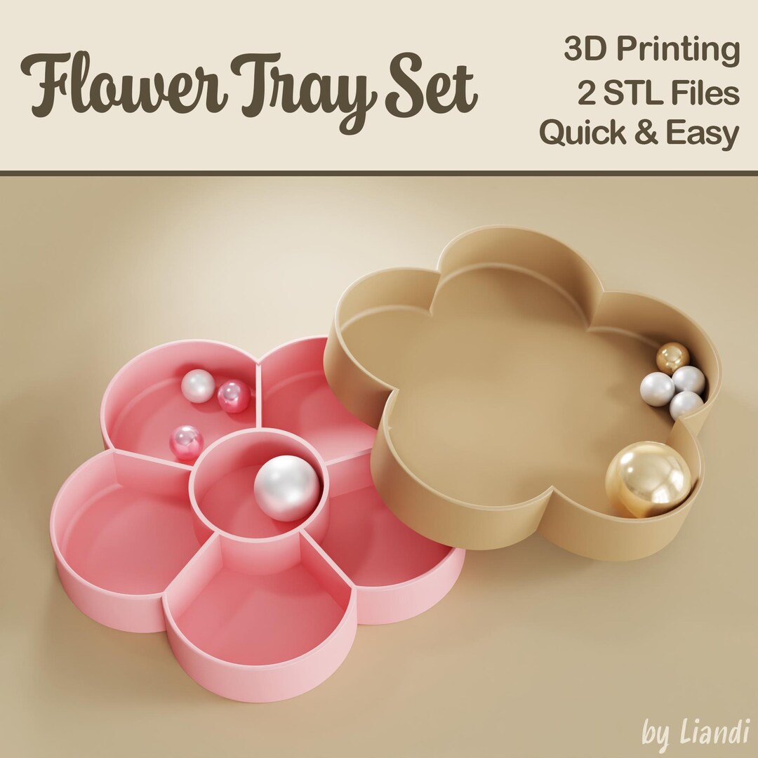 Flower Tray STL Set - 2 3D Print Files, Cute Floral Catchall Bowls for ...