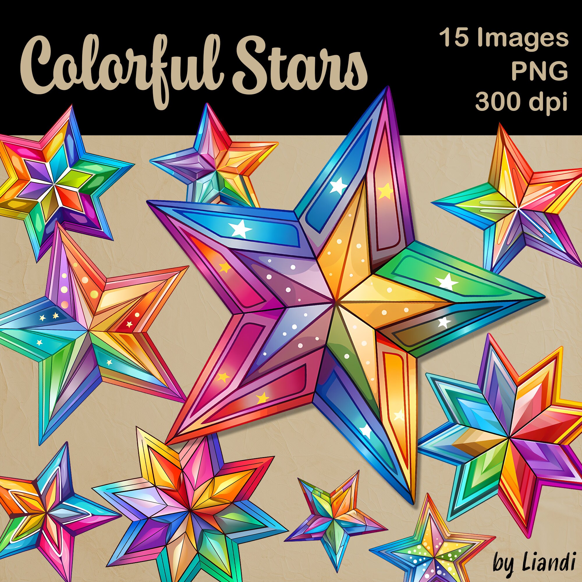 Colorful Stars Clipart 15 Rainbow Colored Star Shape Graphics for DIY ...