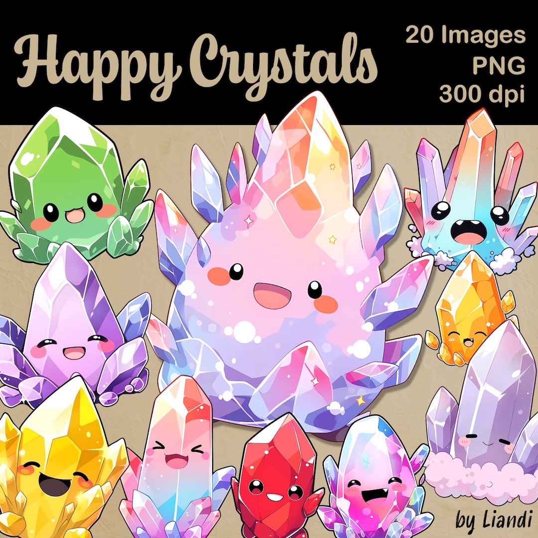 Kawaii Crystals Clipart 20 Cute and Colorful Crystal Graphics for DIY ...