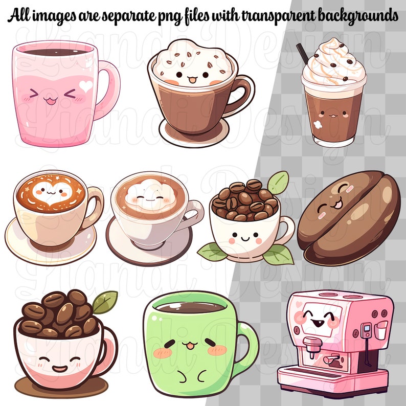 Kawaii Coffee Clipart 20 Cute and Colorful Coffee Themed Graphics for ...