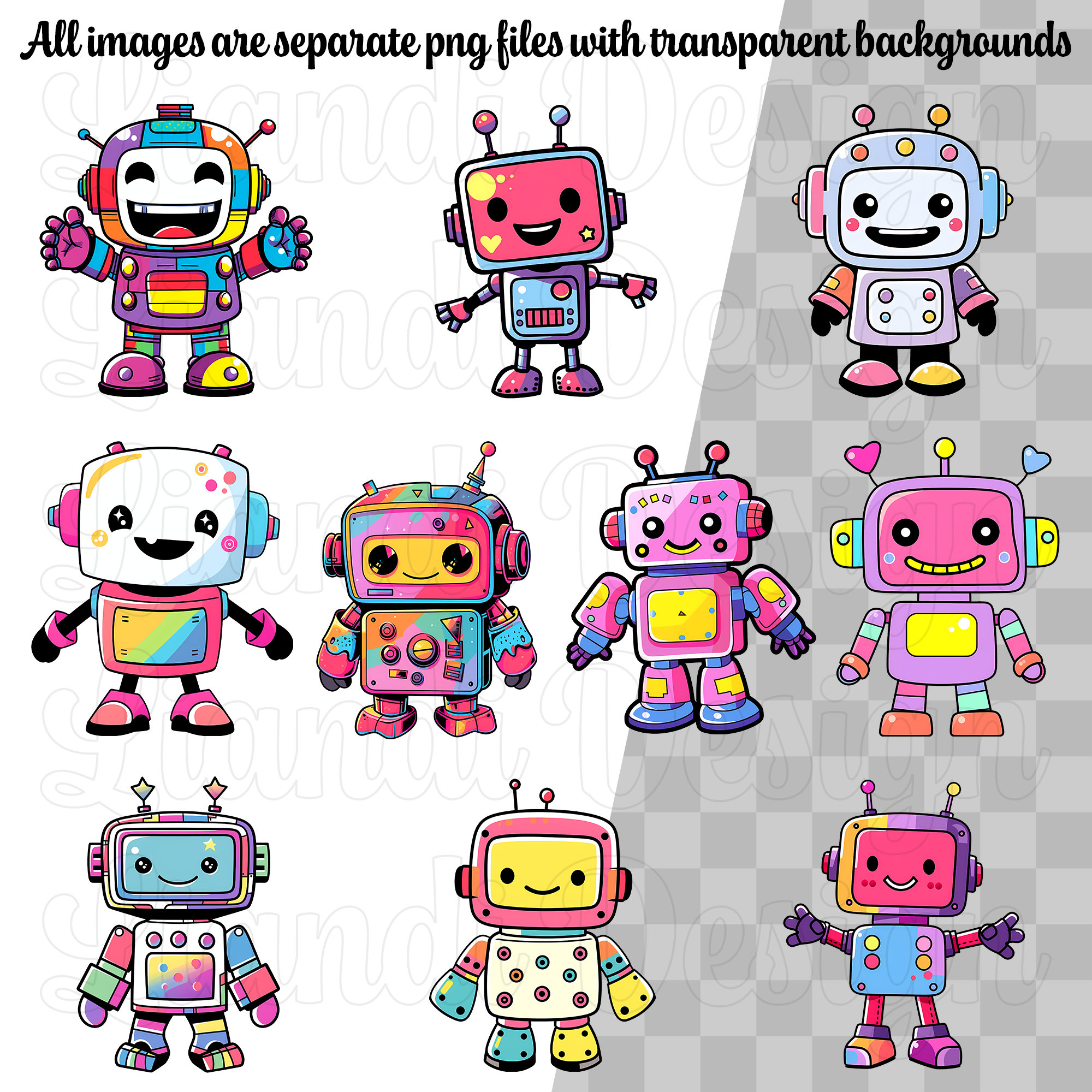 Kawaii Robots Clipart 20 Cute and Colorful Retro Robot Graphics for DIY ...