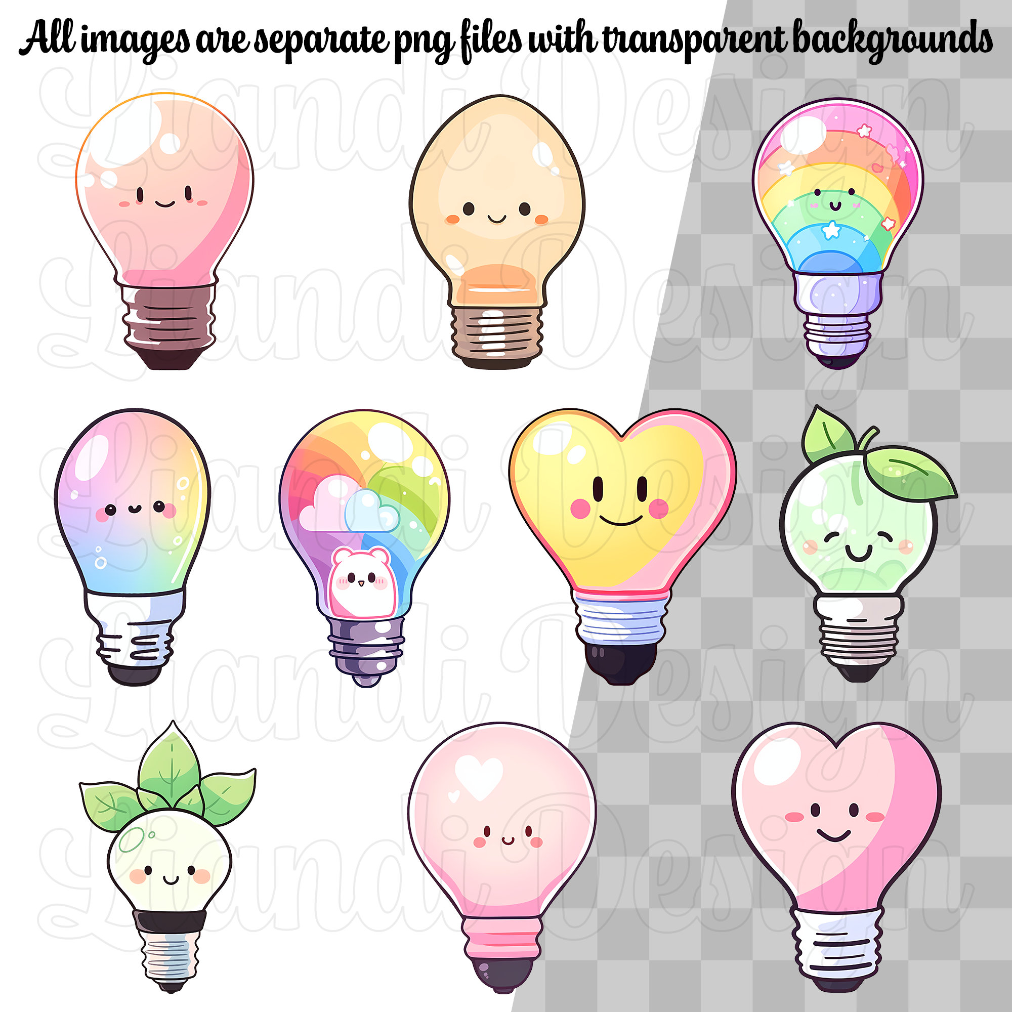 Kawaii Light Bulbs Clipart 20 Cute and Colorful Lightbulb Graphics for ...
