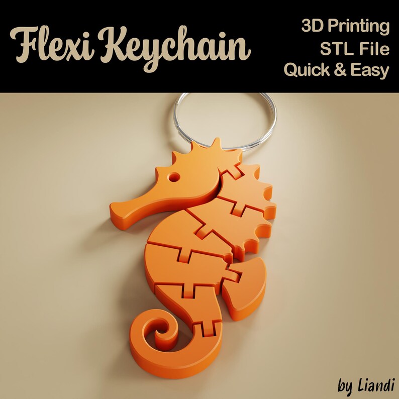 Flexi Seahorse STL Keychain - 3D Print File, Flexible Fidget Summer ...