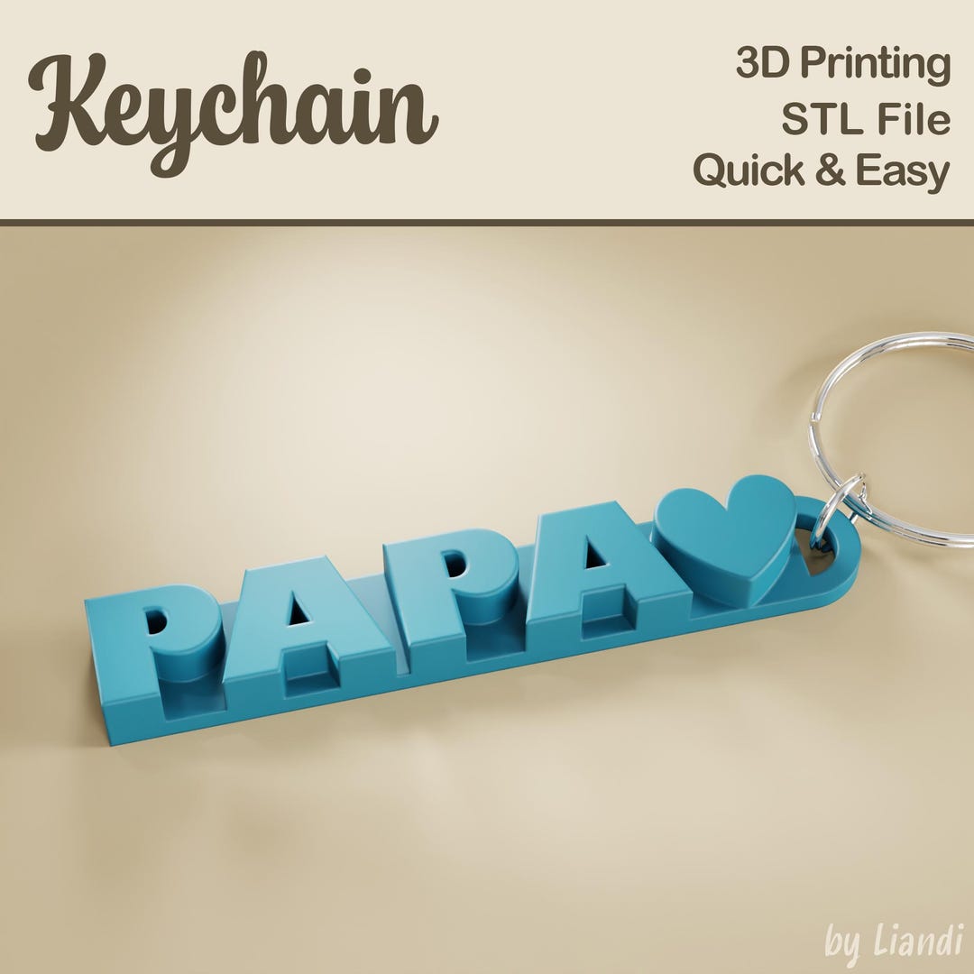 Papa Keychain STL - 3D Print File, Father's Day Gift Keyring or Bag ...