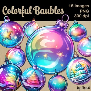 Colorful Christmas Baubles Clipart 15 Rainbow Colored Festive Ornament ...