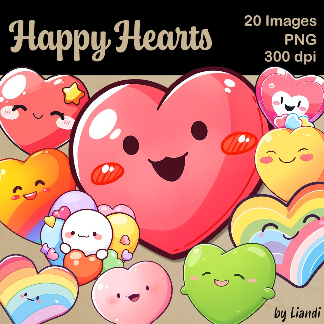 Kawaii Hearts Clipart 20 Cute and Colorful Heart Graphics for DIY ...