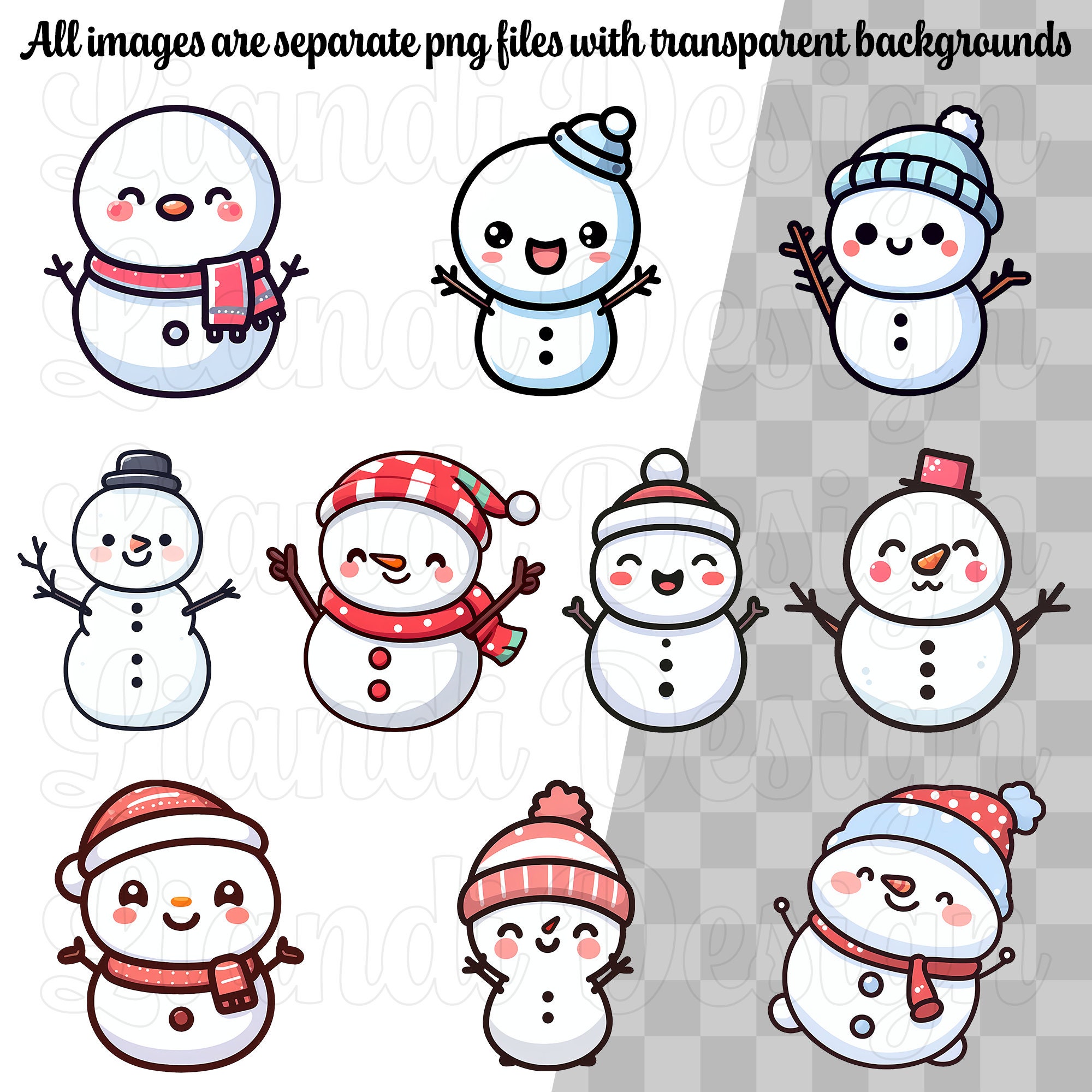 Kawaii Snowmen Clipart 20 Cute and Frosty Snowman Winter - Etsy