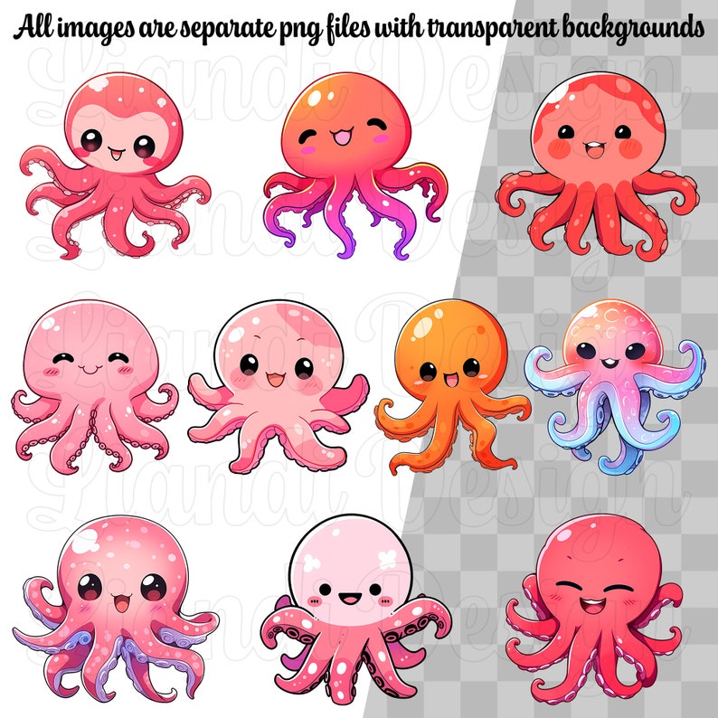 Kawaii Octopuses Clipart 20 Cute and Happy Octopus Graphics for DIY ...