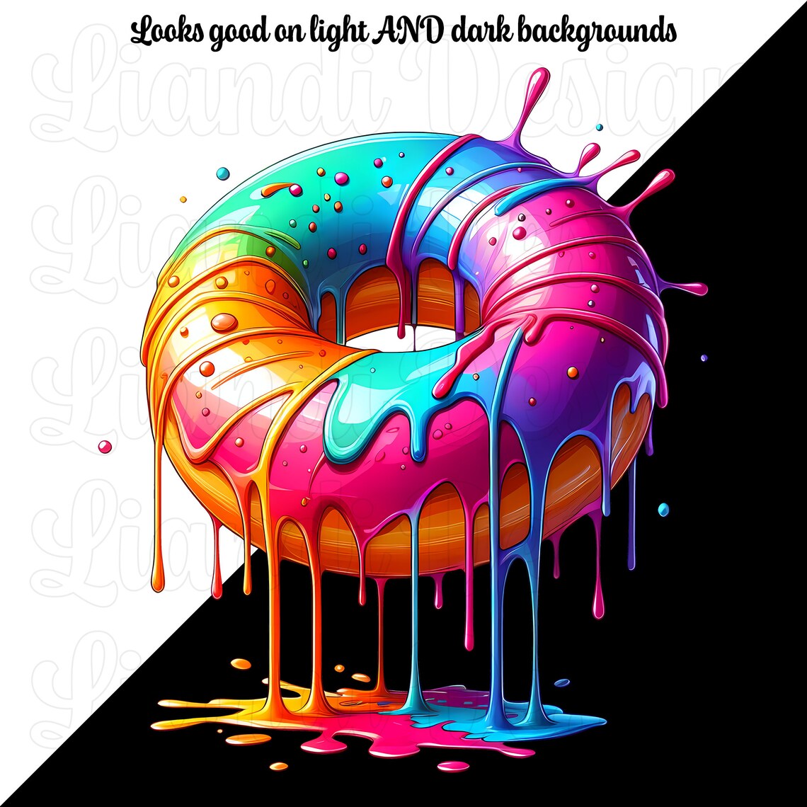 Dripping Rainbow Donuts Clipart 10 Colorful Paint Splash Doughnuts for ...