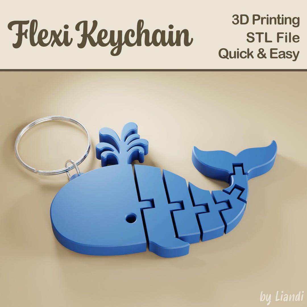 Flexi Whale STL Keychain - 3D Print File, Flexible Fidget Summer ...