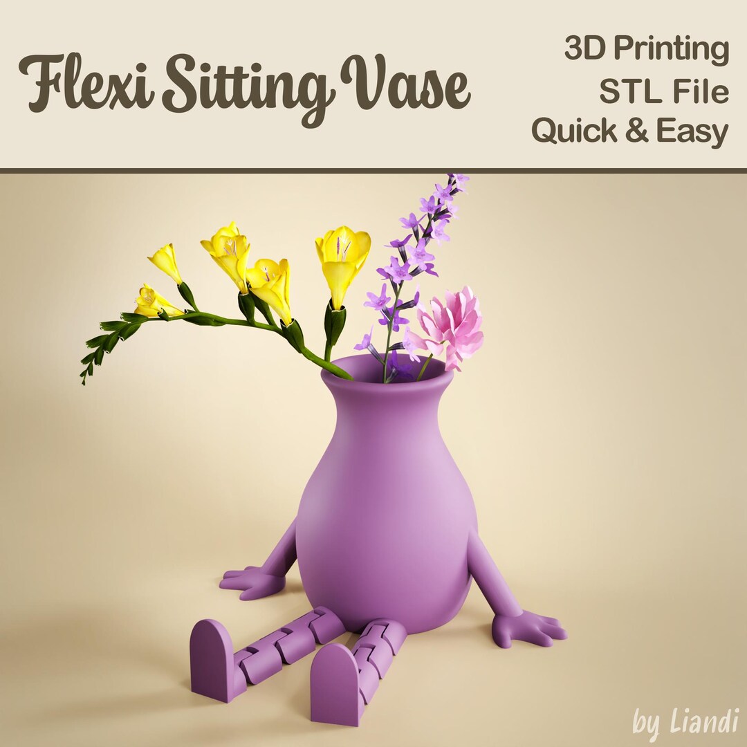 Little Vase STL With Flexible Legs - 3D Print File, Flexi Sitting Toy ...