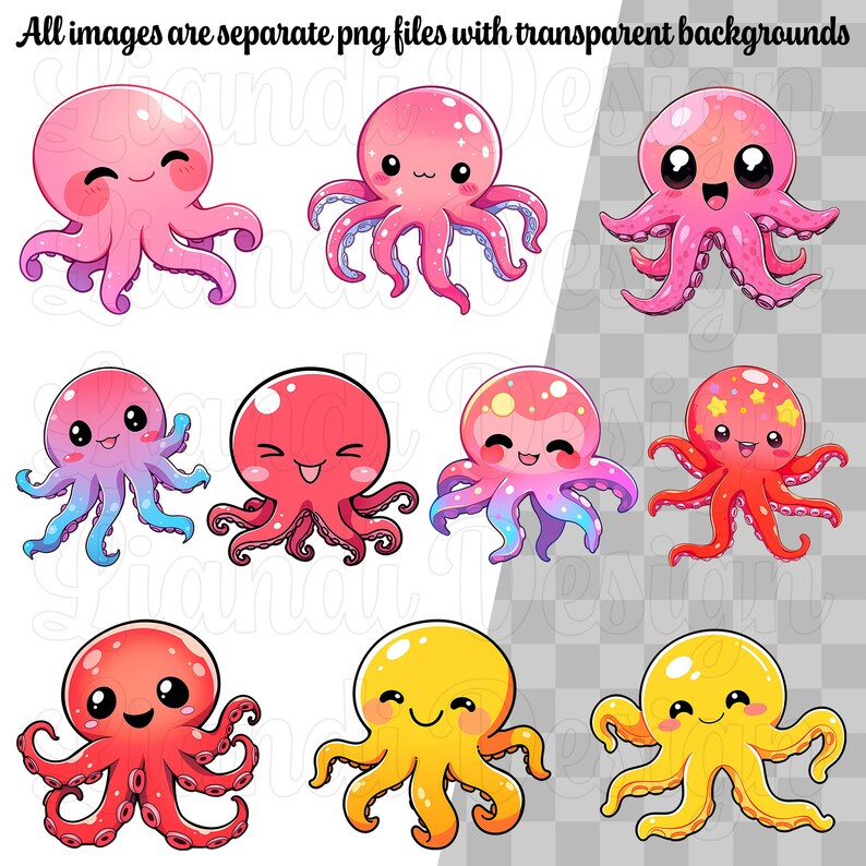 Kawaii Octopuses Clipart 20 Cute and Happy Octopus Graphics for DIY ...