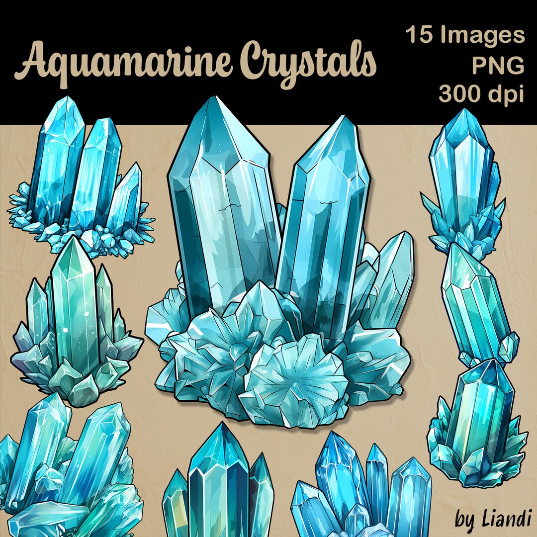 Aquamarine Crystals Clipart 15 Greenish Blue Crystal Graphics for DIY ...