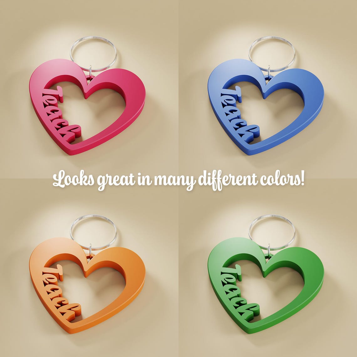Teach Heart STL Keychain - 3D Print File, Teacher Appreciation Gift ...