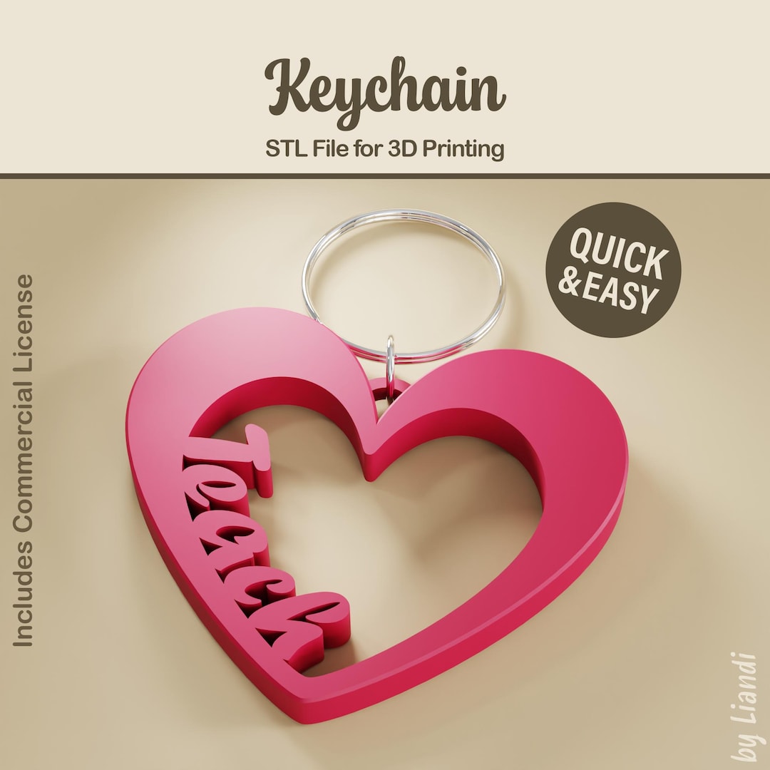Teach Heart STL Keychain - 3D Print File, Teacher Gift (digital ...