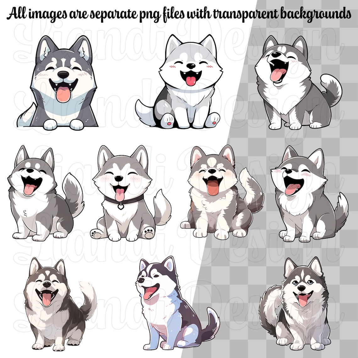 Kawaii Huskies Clipart 20 Cute and Happy Husky Dog Graphics for DIY ...