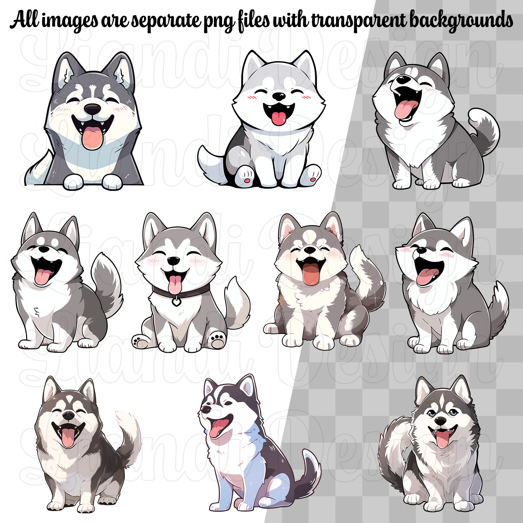 Kawaii Huskies Clipart 20 Cute and Happy Husky Dog Graphics for DIY ...