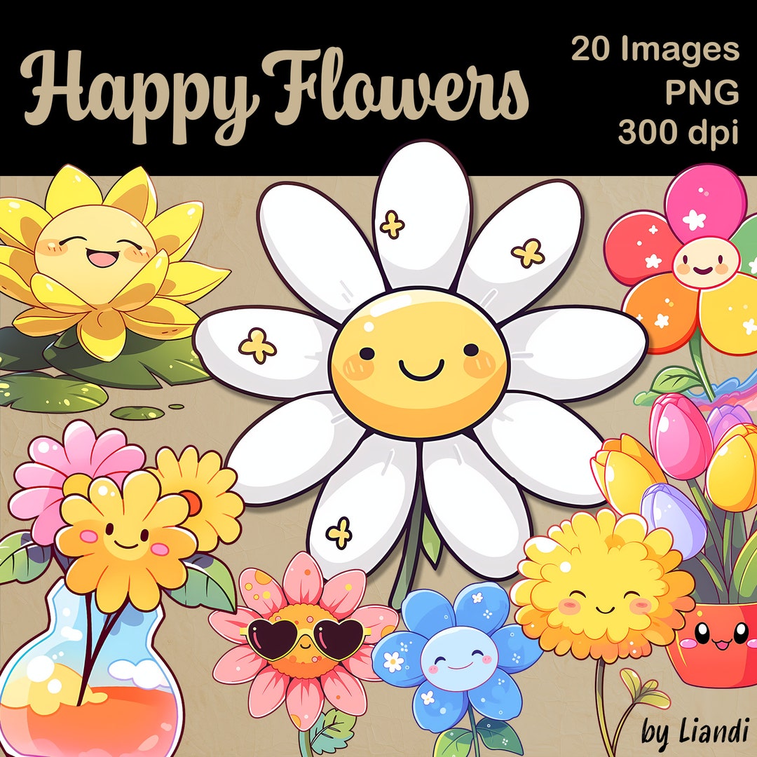 Kawaii Flower Clipart 20 Cute and Colorful Floral Graphics for DIY ...