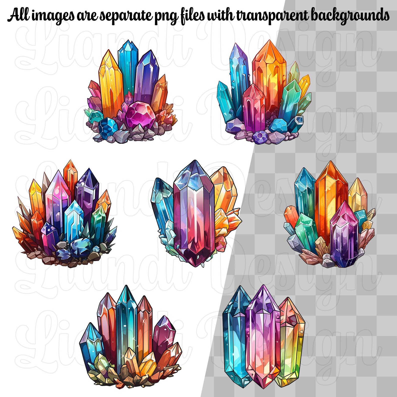 Colorful Crystals Clipart 15 Rainbow Colored Crystal Graphics for DIY ...